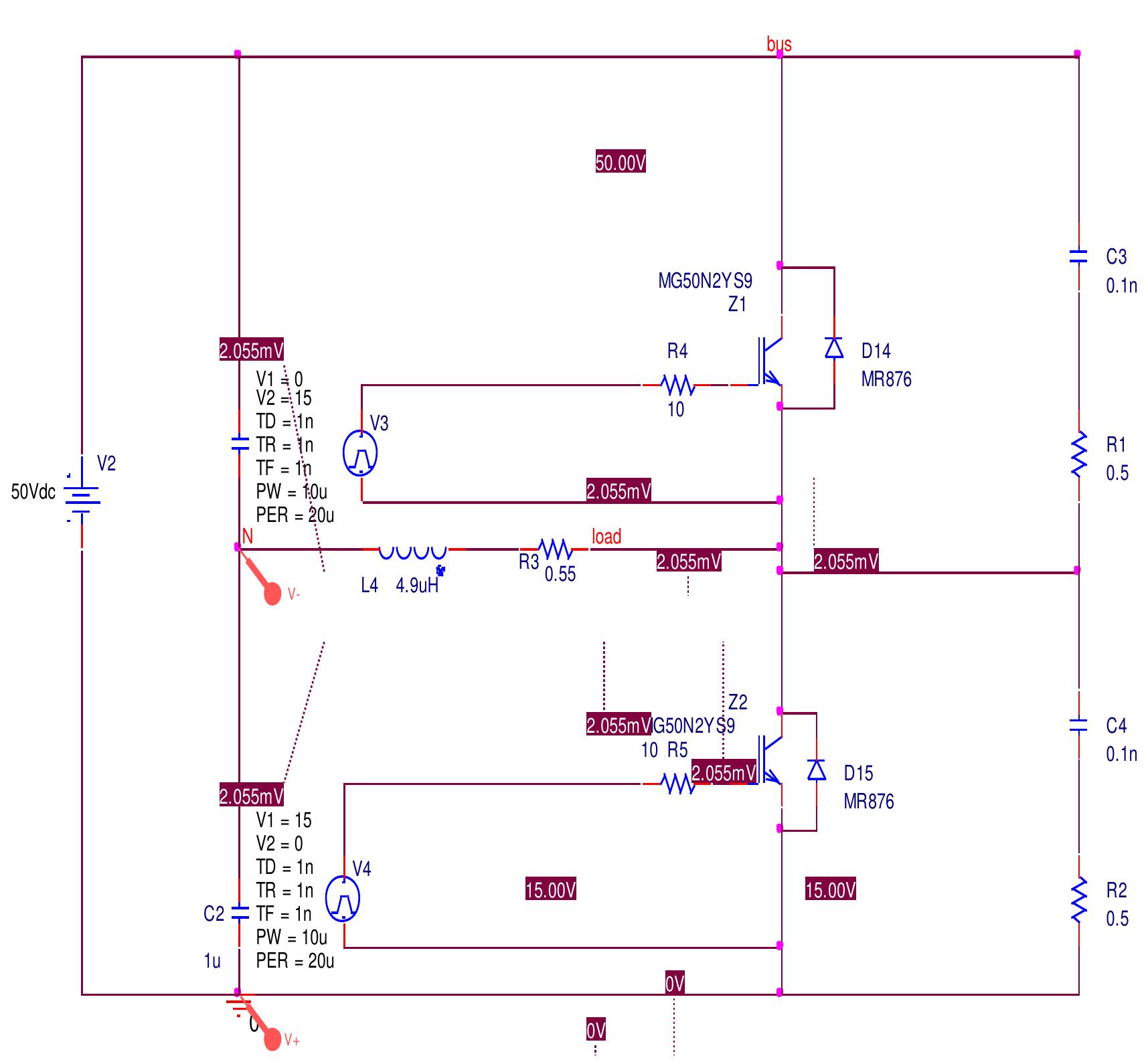 (10): the simulated half-bridge inverter circuit