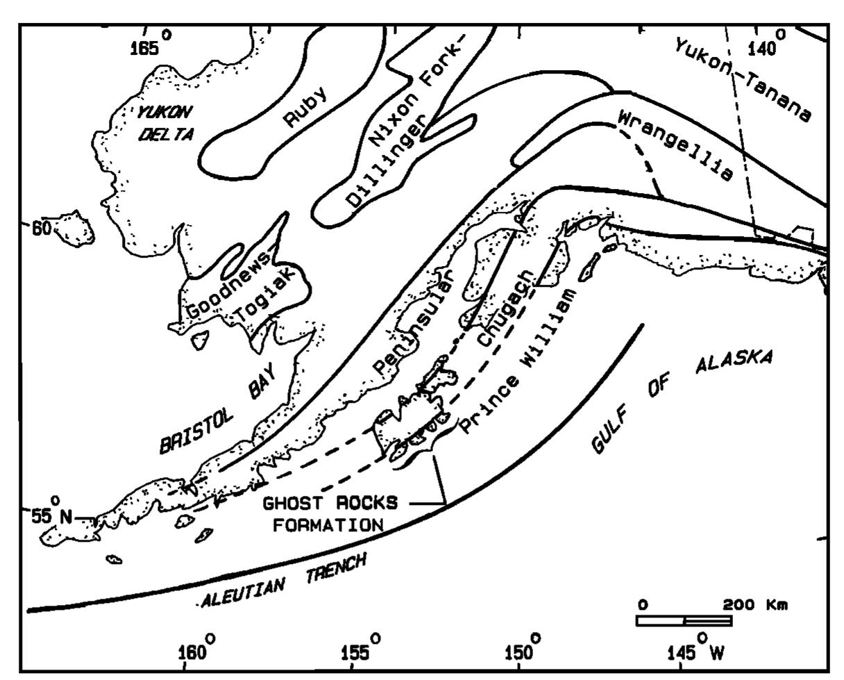 Simplified tectonostratigraphic terrane, map after jones et