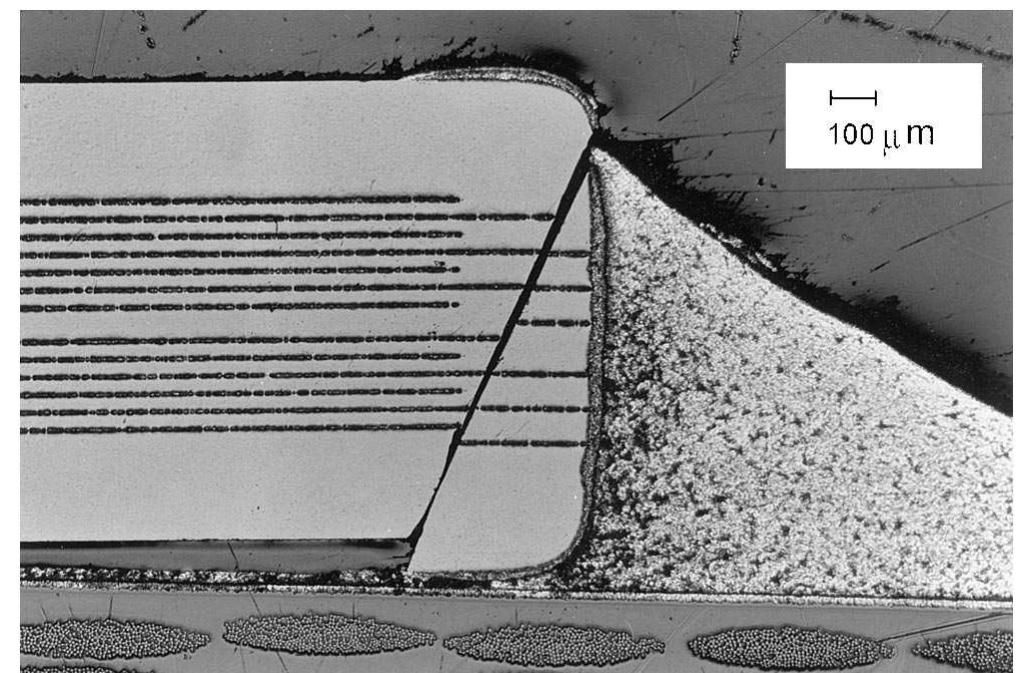 Polished cross section of a typical crack through a soldered