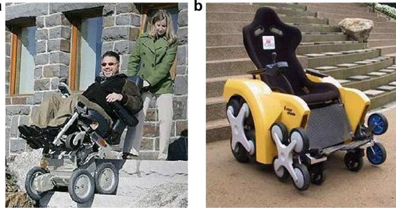 Examples of existing of staircase climbing vehicles: (a)