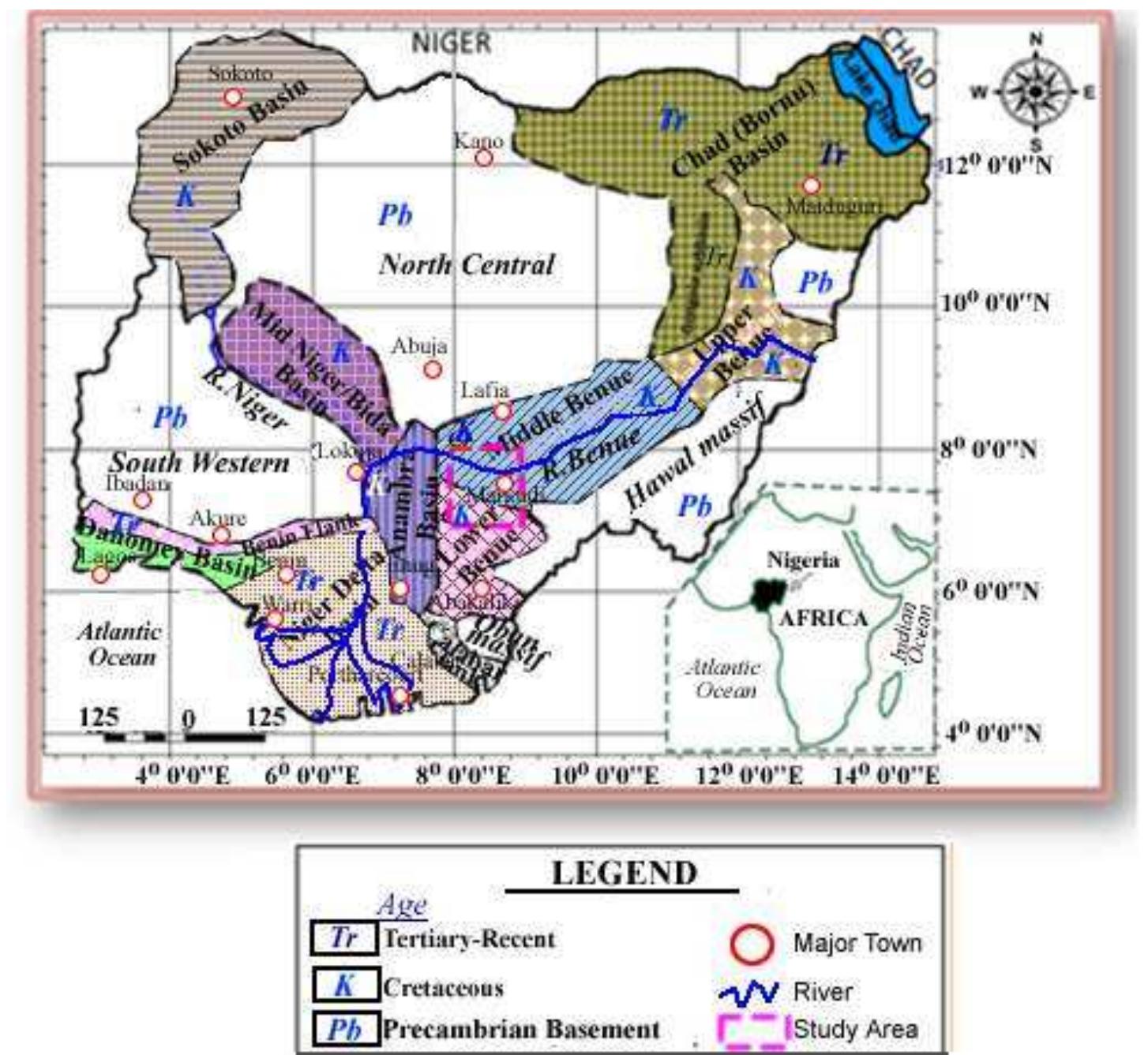 Map of nigeria sedimentary basin showing the study area