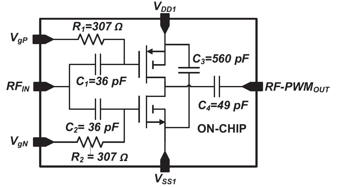 Schematic of the cmos rf pulse width modulator.