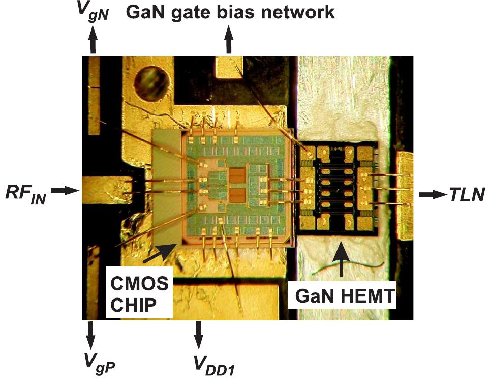 Cmos rf pulse width modulator and gan hemt line up. drain