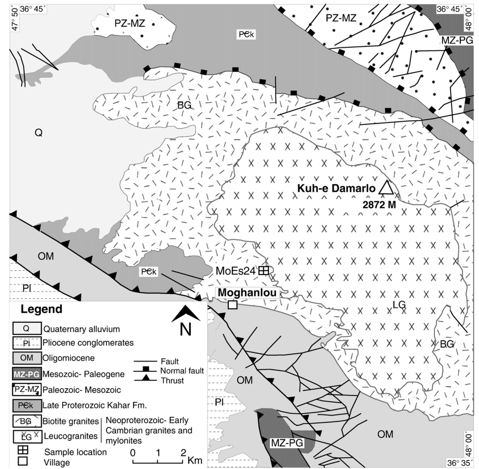 Simplified geologic map of moghanlou core complex, west