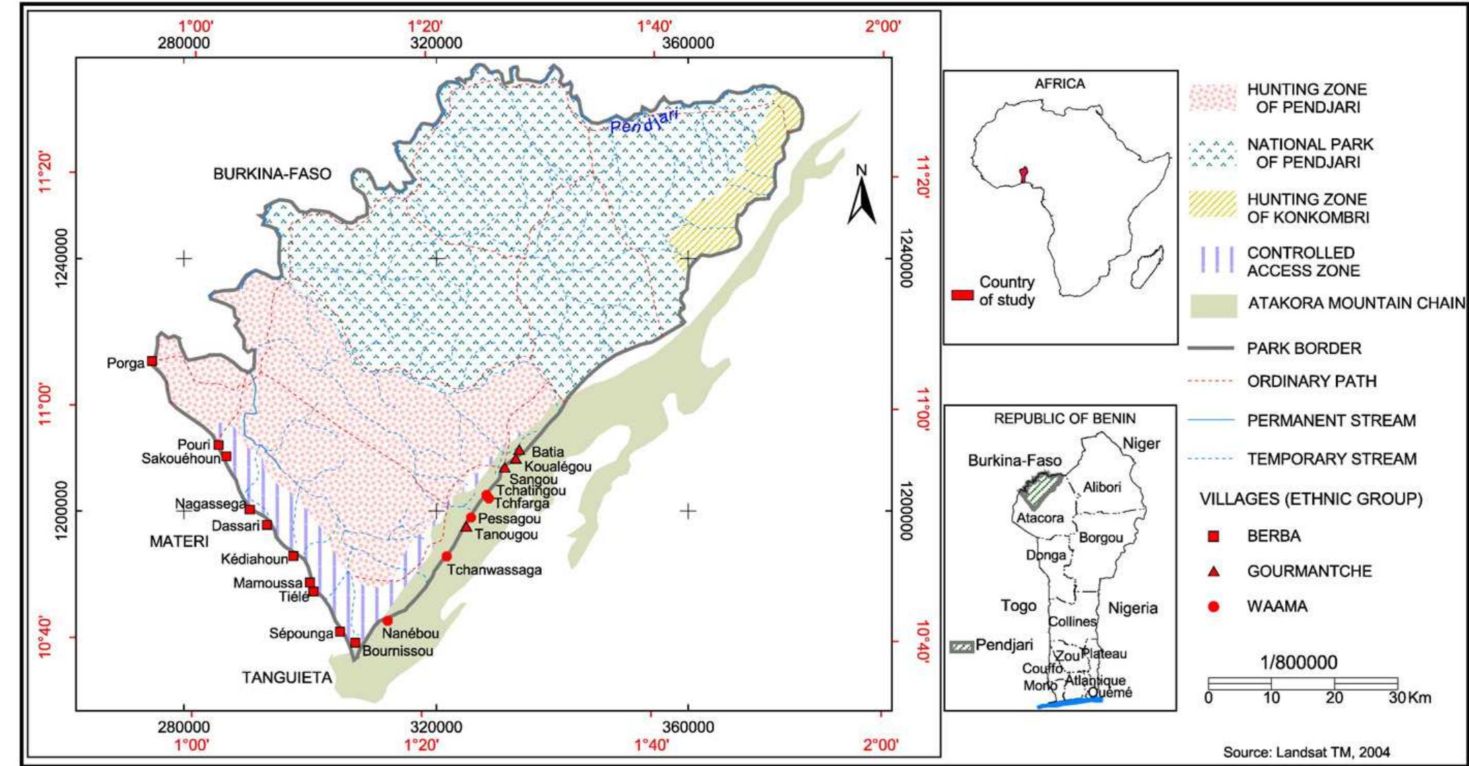 Map of pendjari national park and its biosphere reserve in