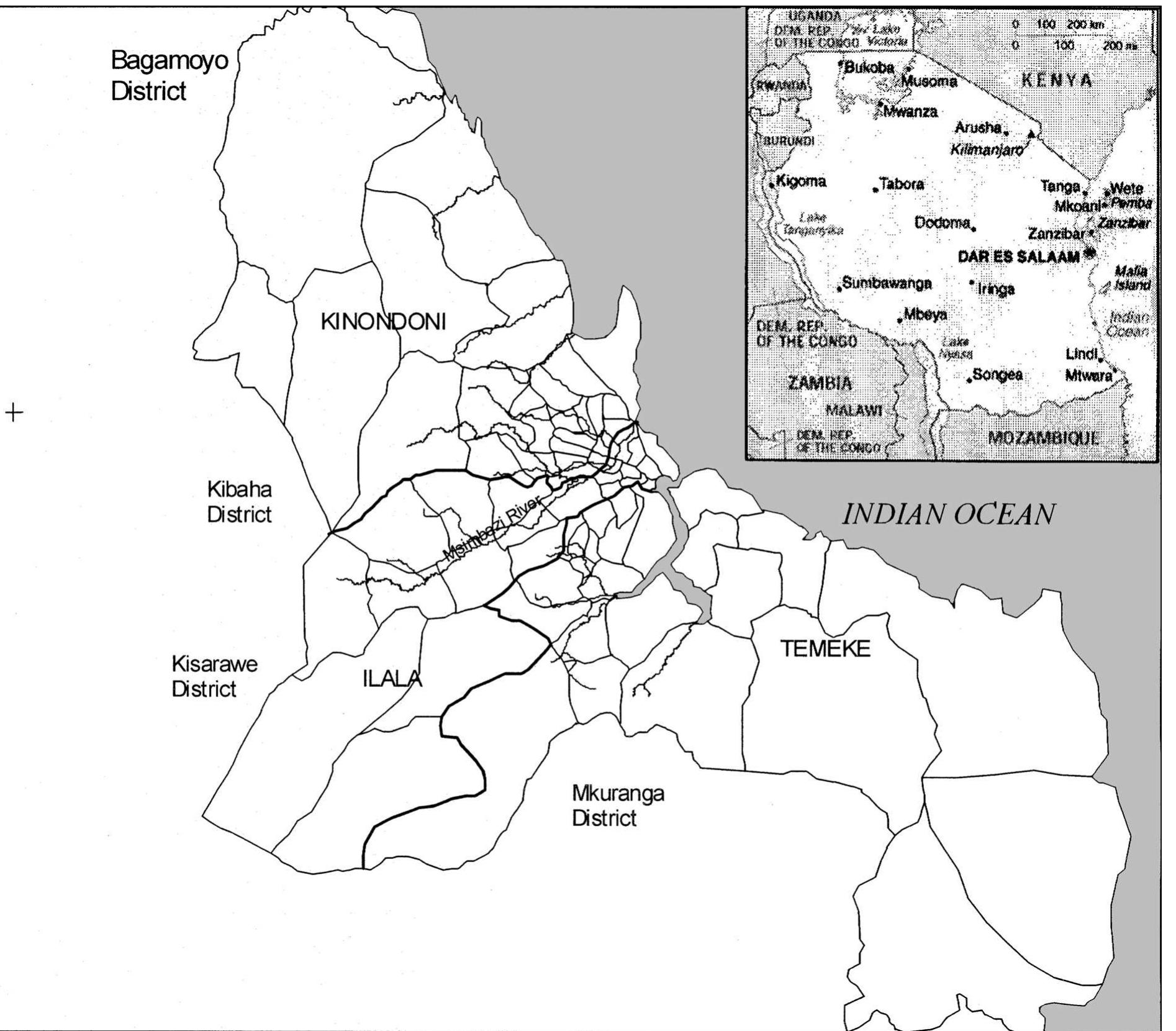 Map of dar es salaam city and its constituent municipalities