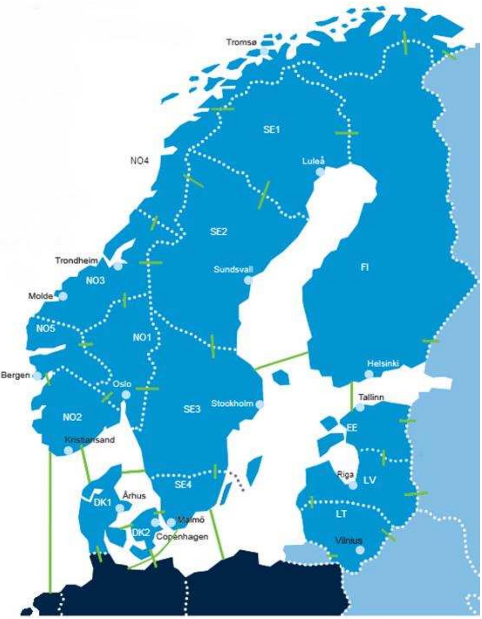 Map of the nordic electricity market (nord pool spot, 2014)