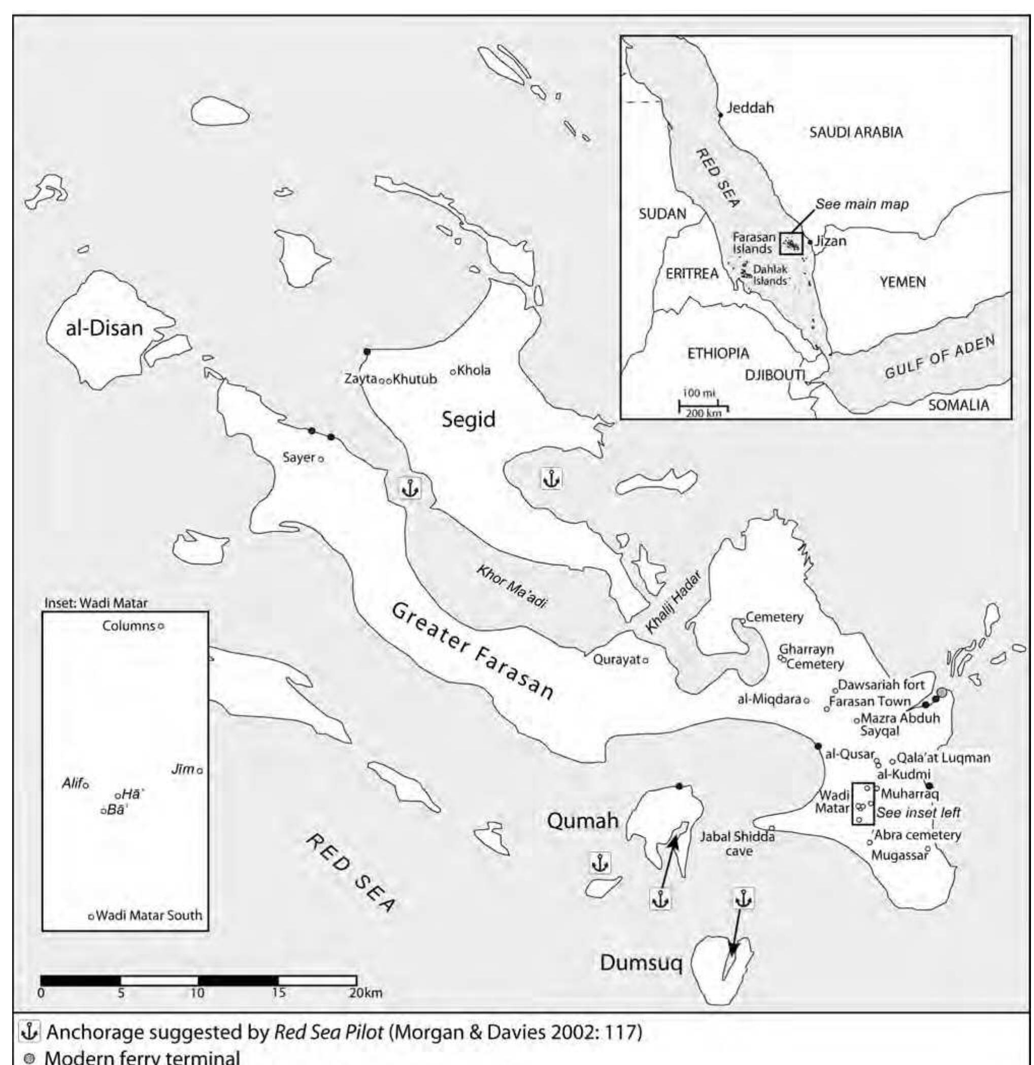 Map of the farasan islands, showing the sites discussed in