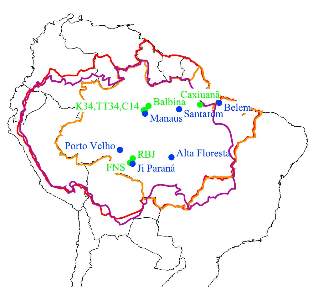 Map showing the geographic boundaries of the amazon forest