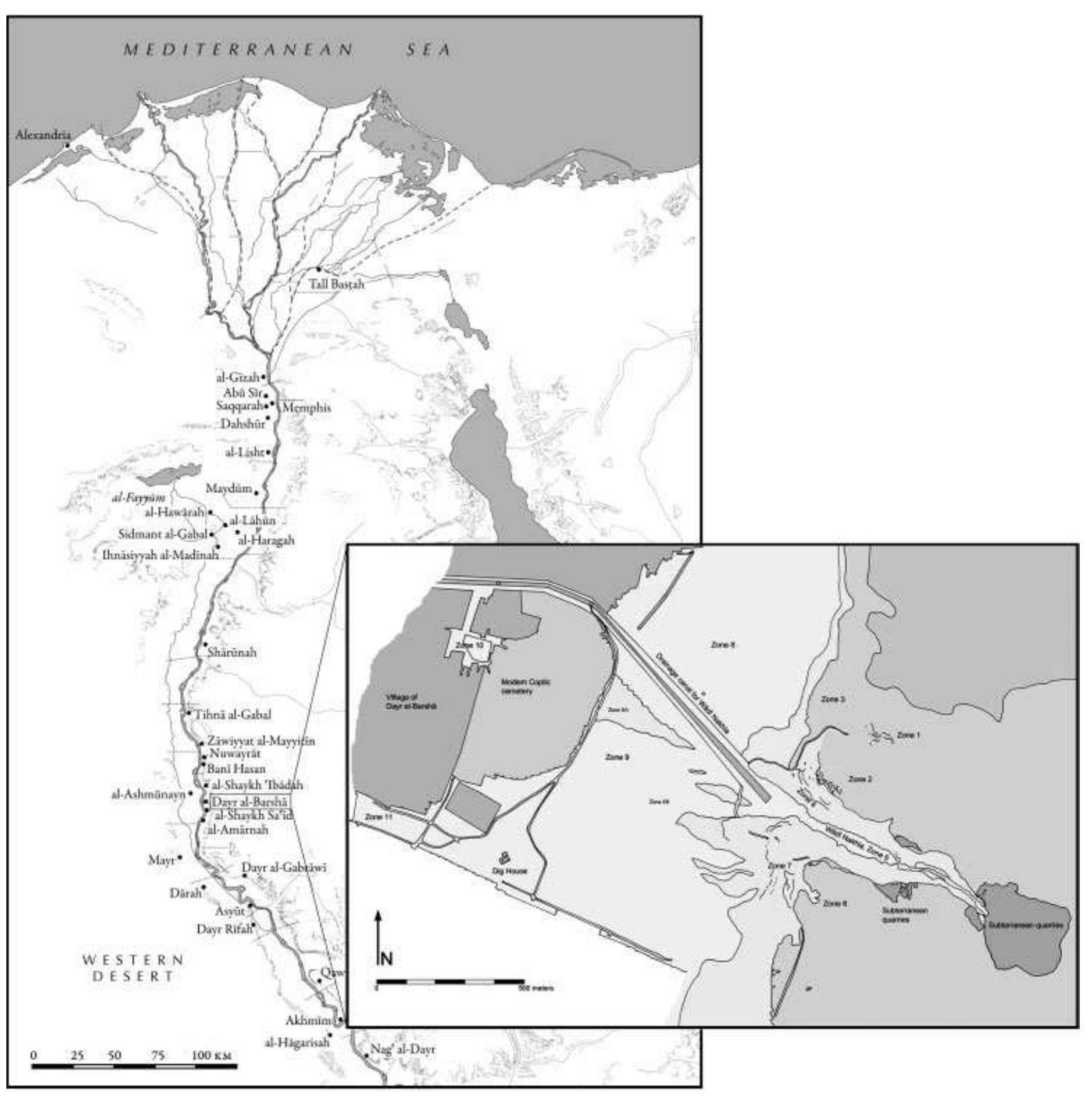 Map of egypt showing the location of dayr al-barsha and the