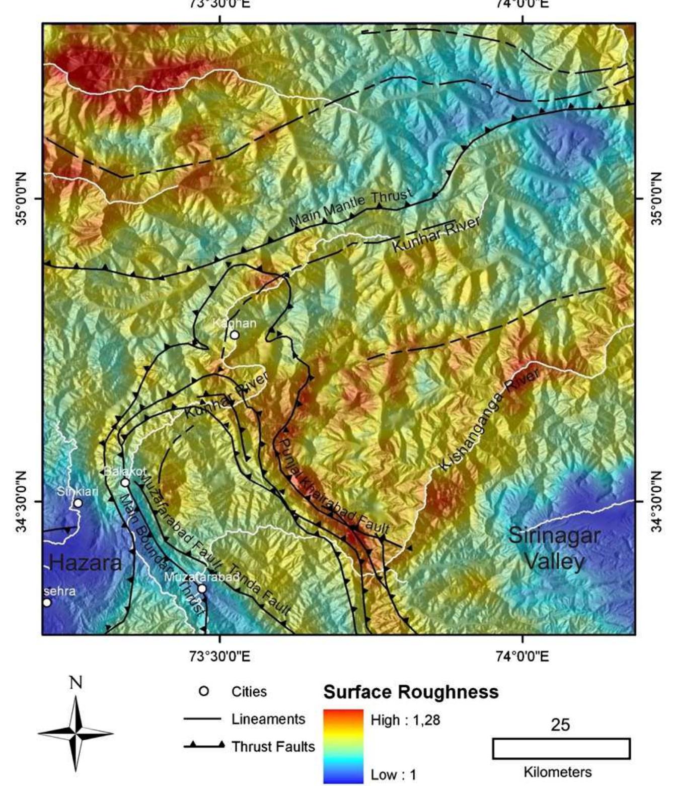 Surface roughness map of kaghan valley.