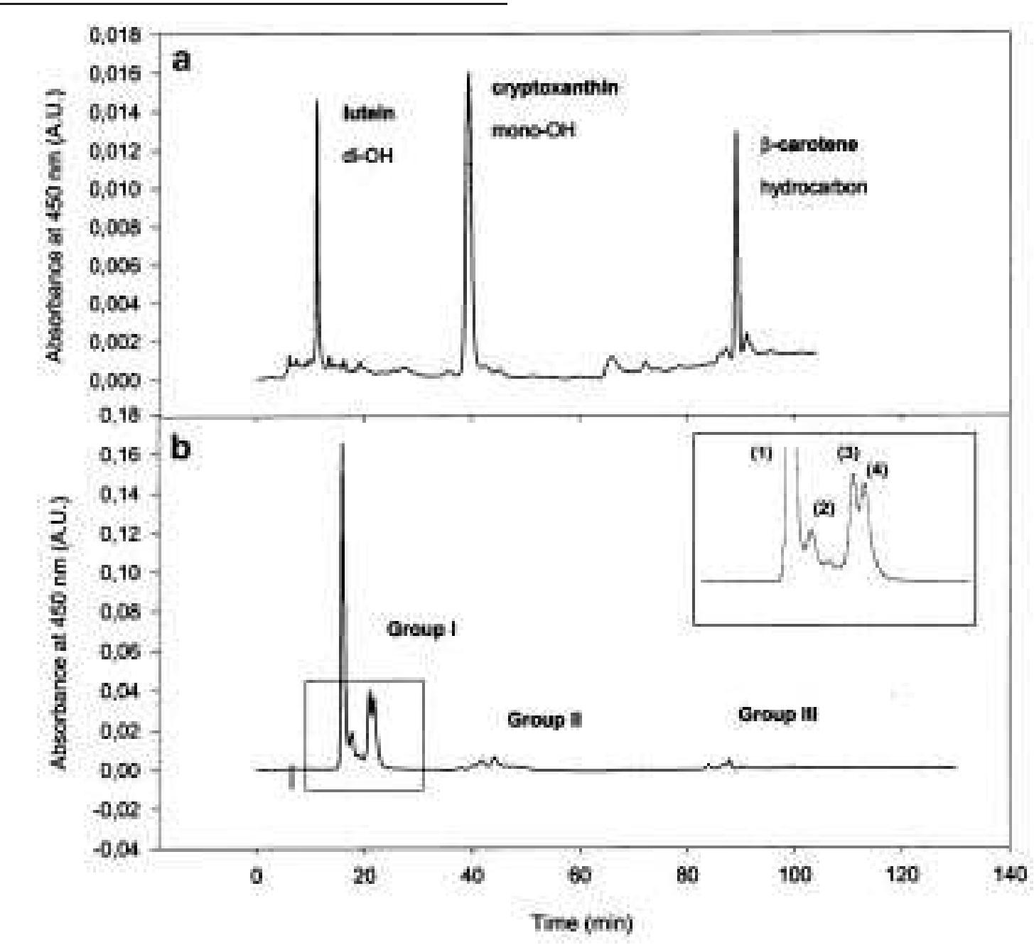 Hplc chromatograms of standard carotenoids (a) and