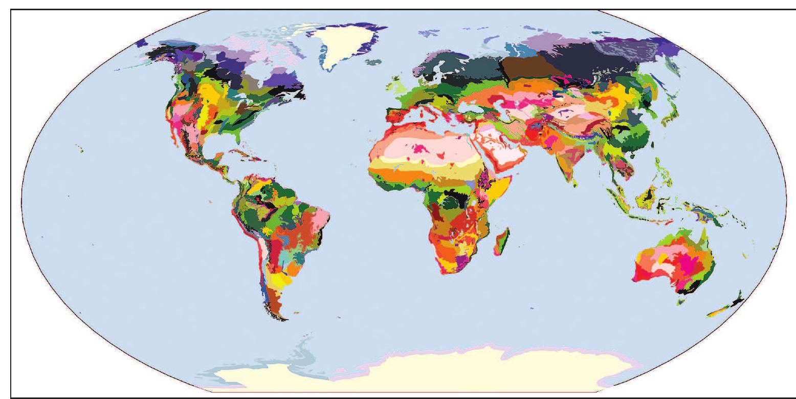 The map of terrestrial ecoregions of the world recognizes