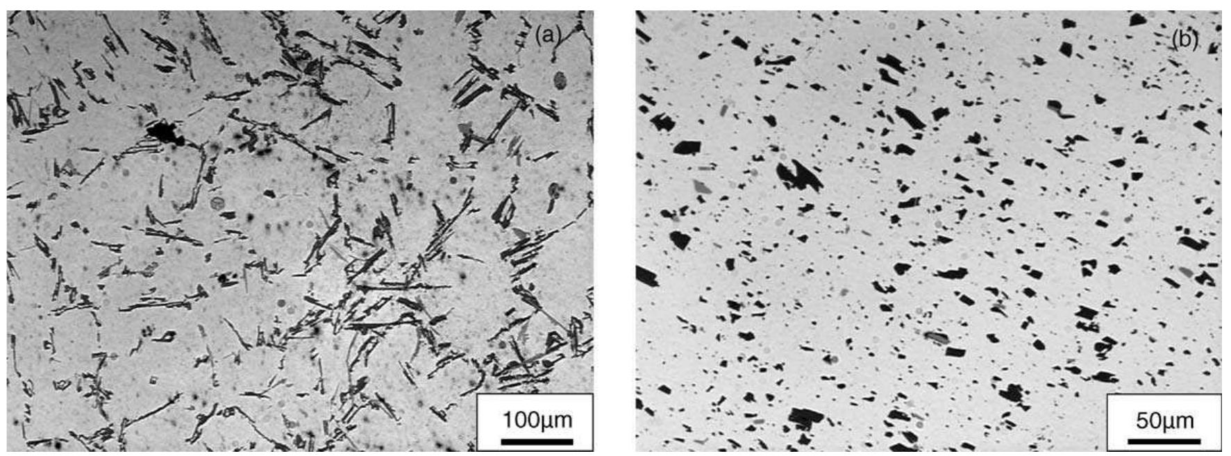 Optical micrographs showing the microstructure of as-cast