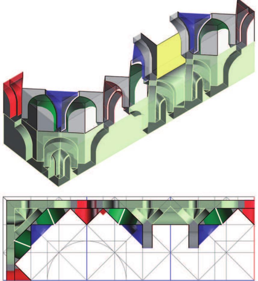 Second tier: axonometric view. cross vaults and niches