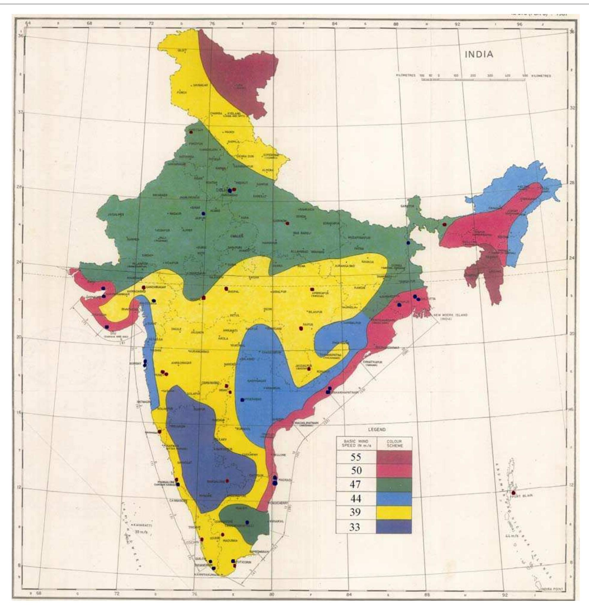 Design wind speed map with updated data at 45 imd stations.