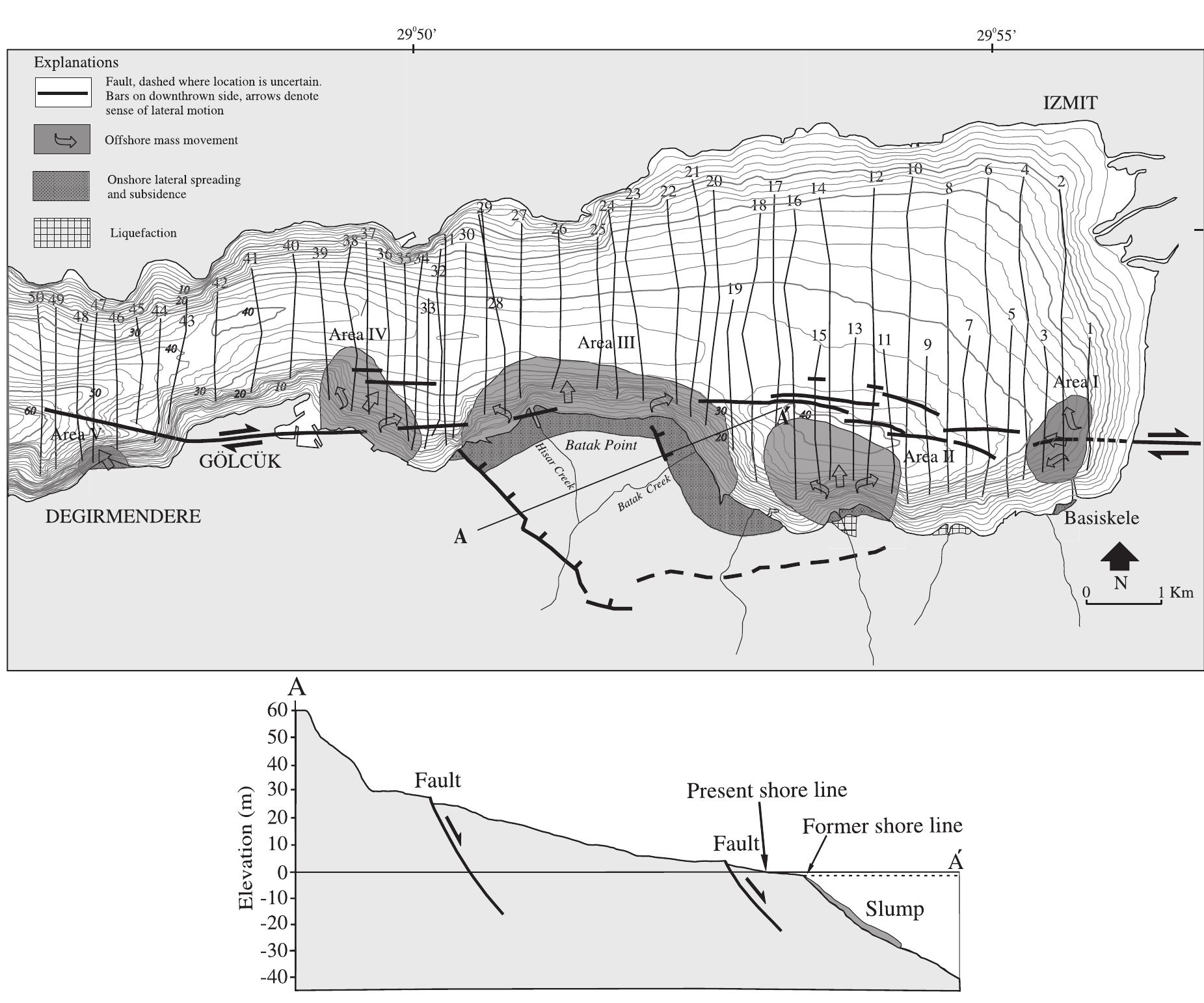 Map showing the major zones of mass movement in the study