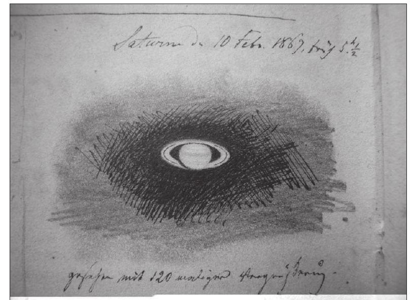 A drawing of saturn made on 10 february 1867, using the 120x