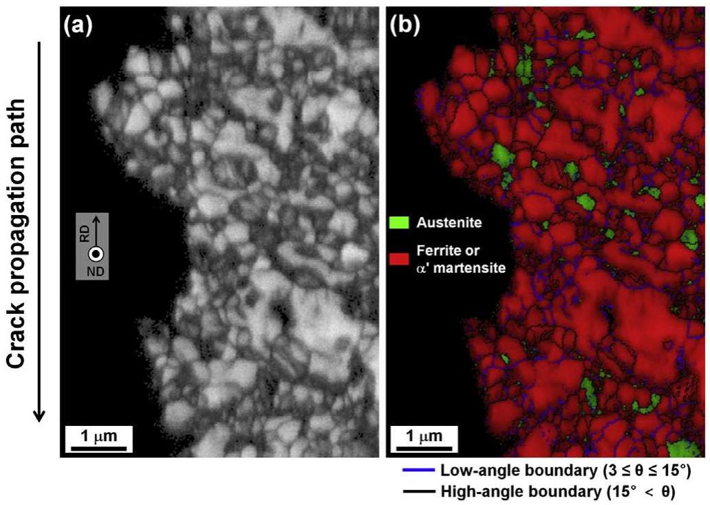 (a) ebsd iq map and (b) ebsd iq-phase map taken from the