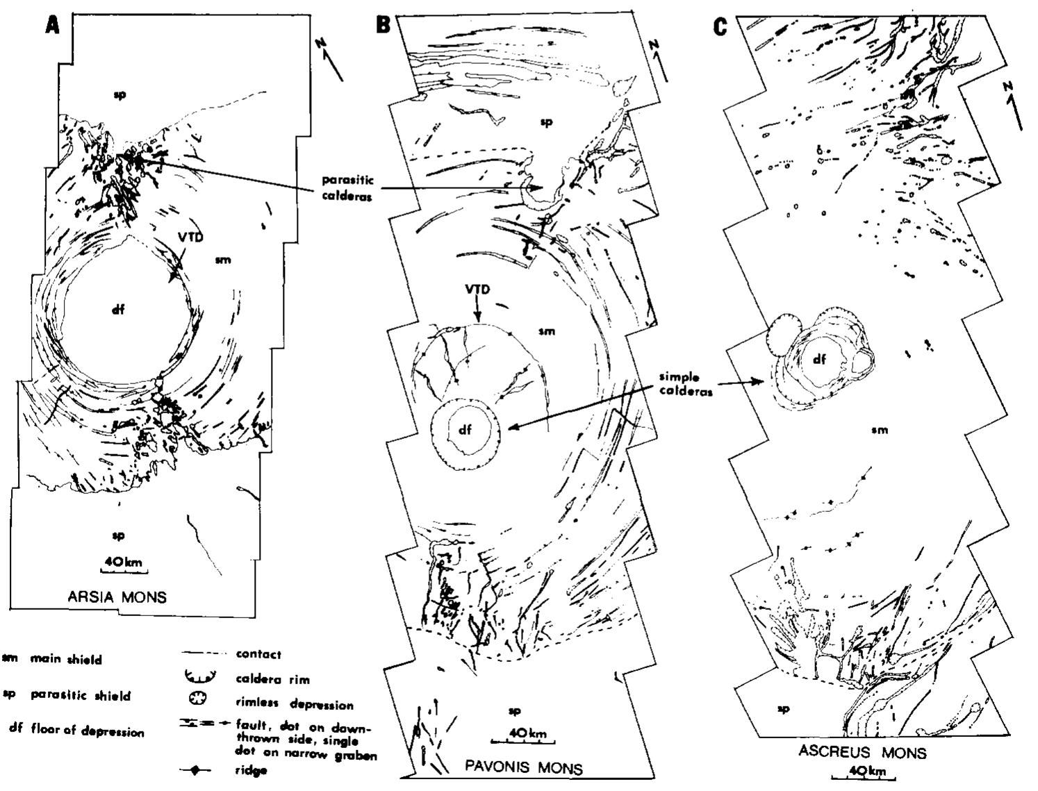 Structural and geologic sketch map of the three tharsis