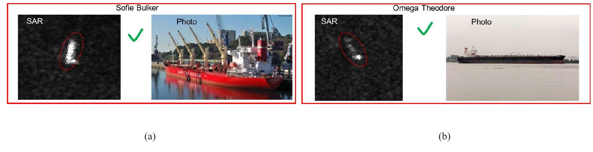 Snapshot of the radar signatures of two ships with a correct