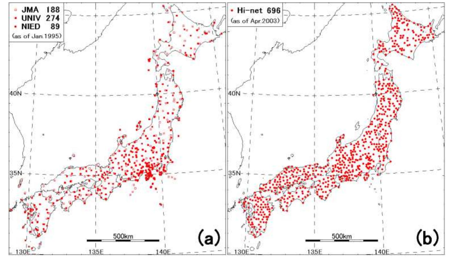 Distribution of high sensitivity seismic stations in japan