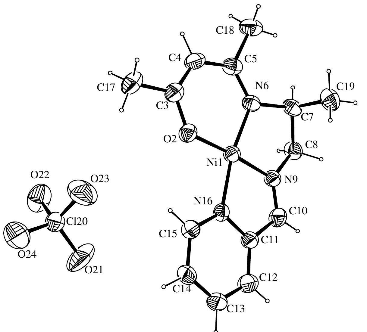 Ortep-3 view of complex 3 with the atom labelling scheme.