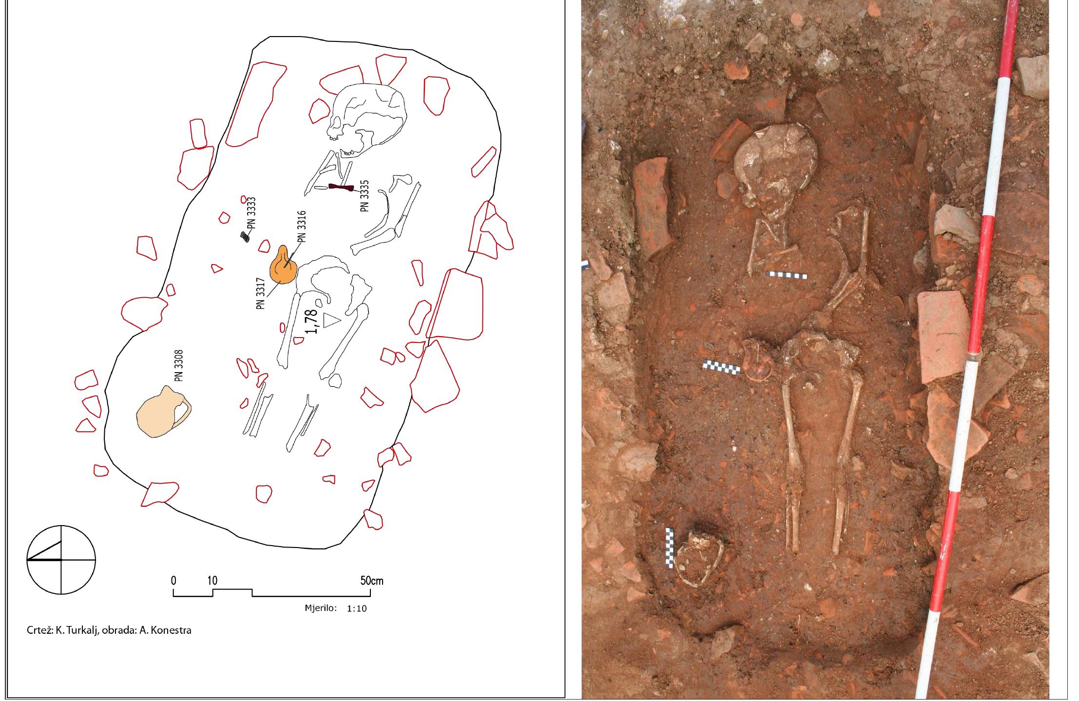 Layout and picture of g2 grave (drawing: k. turkalj, photo: