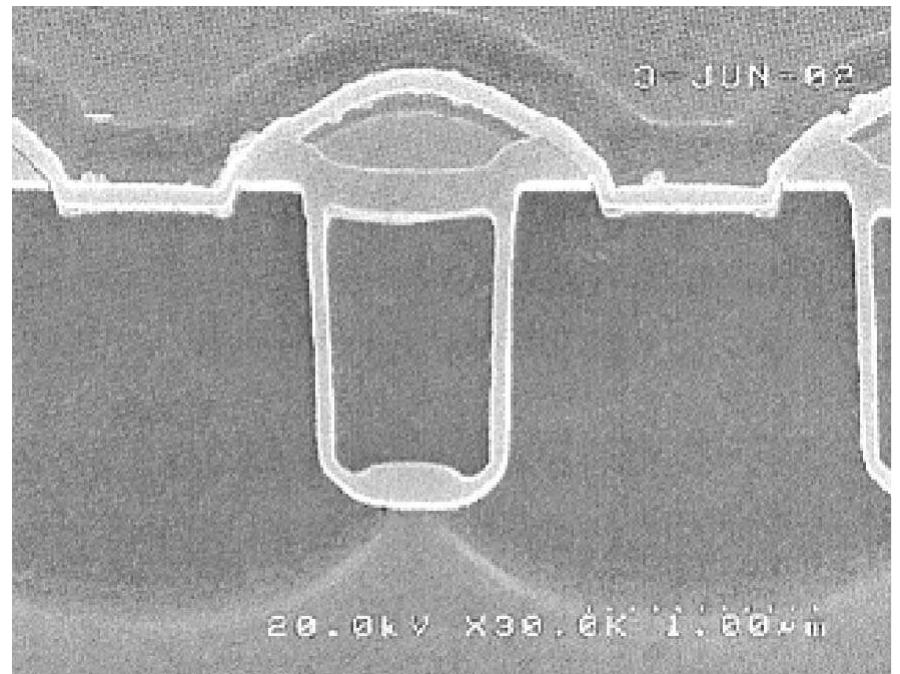 Sem cross-section of w-gated trench mosfet formed using the