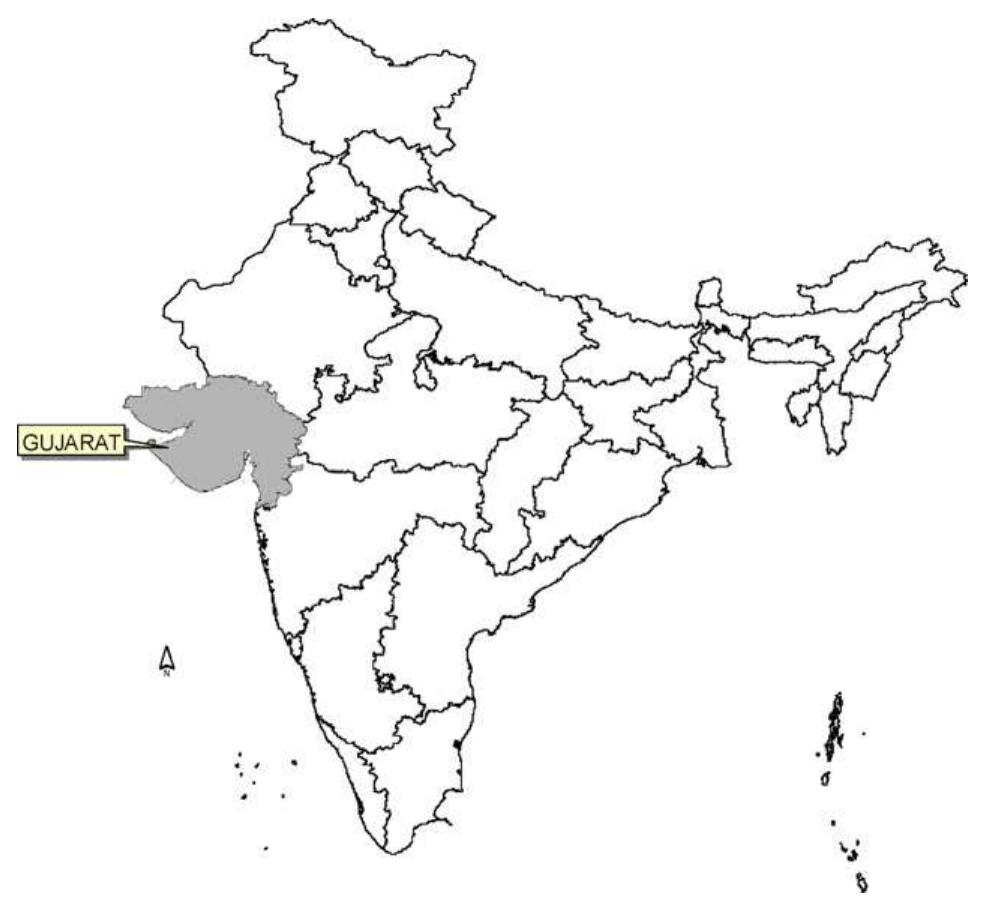 - map of india showing the state of gujarat.