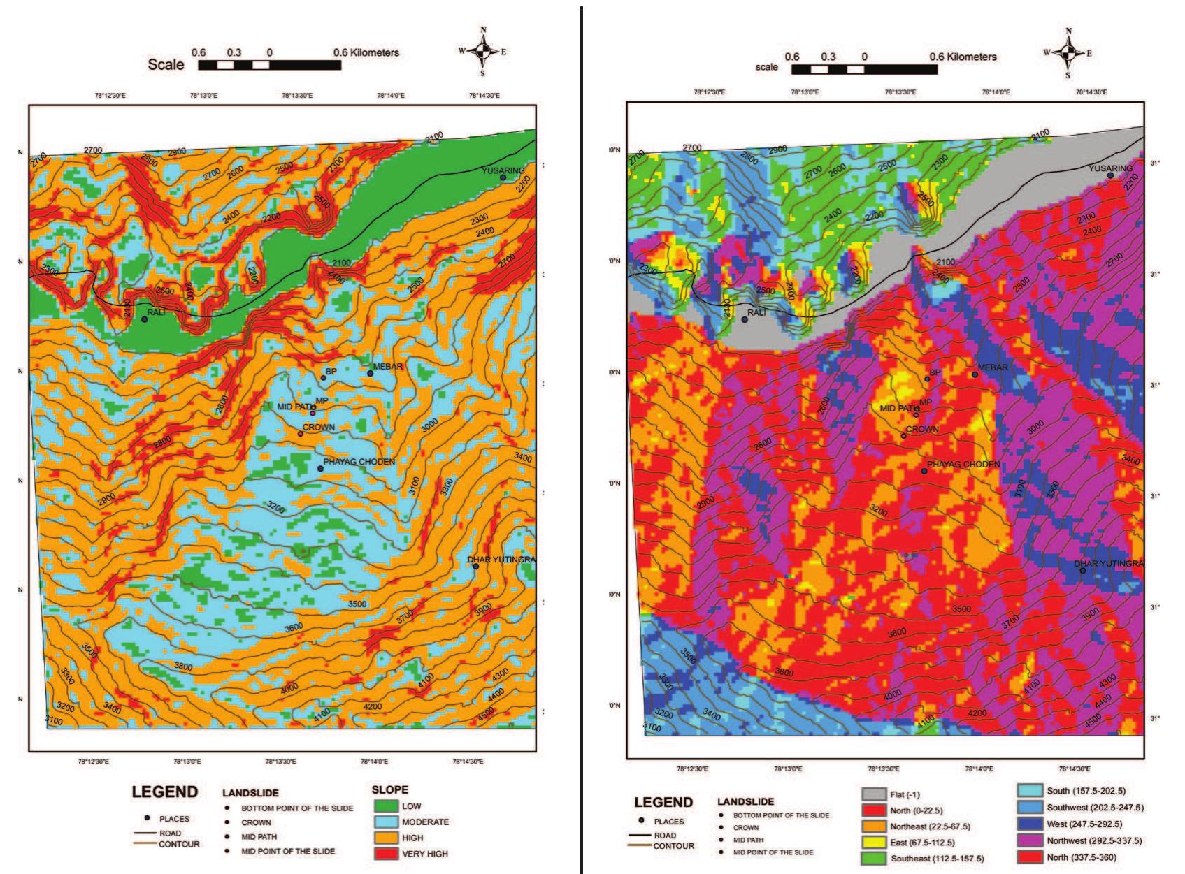 Slope map of mebar landslide figure 3 aspect map of mebar