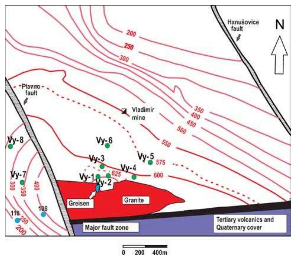 Topography of the hidden granite surface of the vykmanov