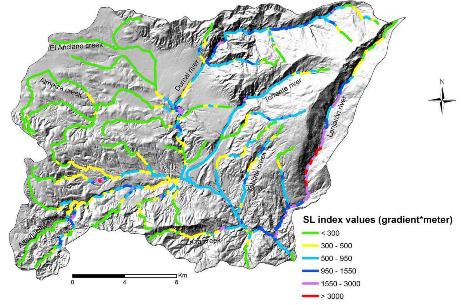 Sl index along the izbor river drainage network.