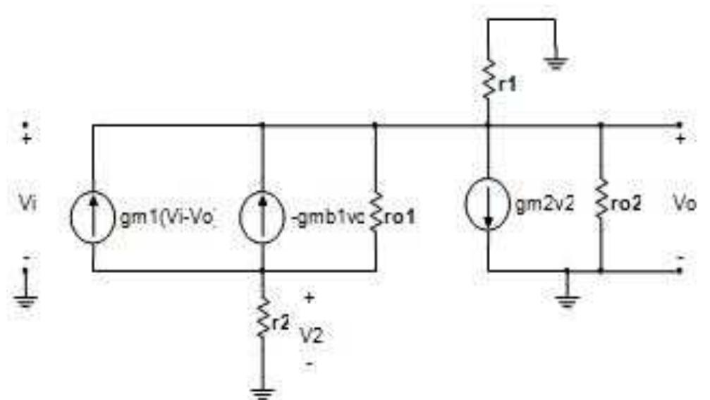 Small signal equivalent circuit of super source follower eal