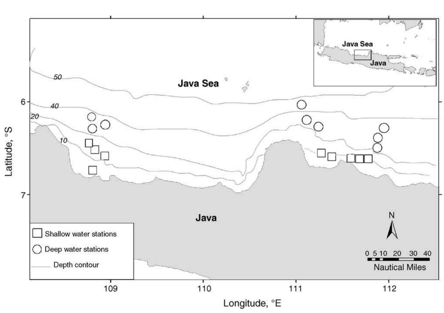 Map of station cluster locations in java sea, indonesia