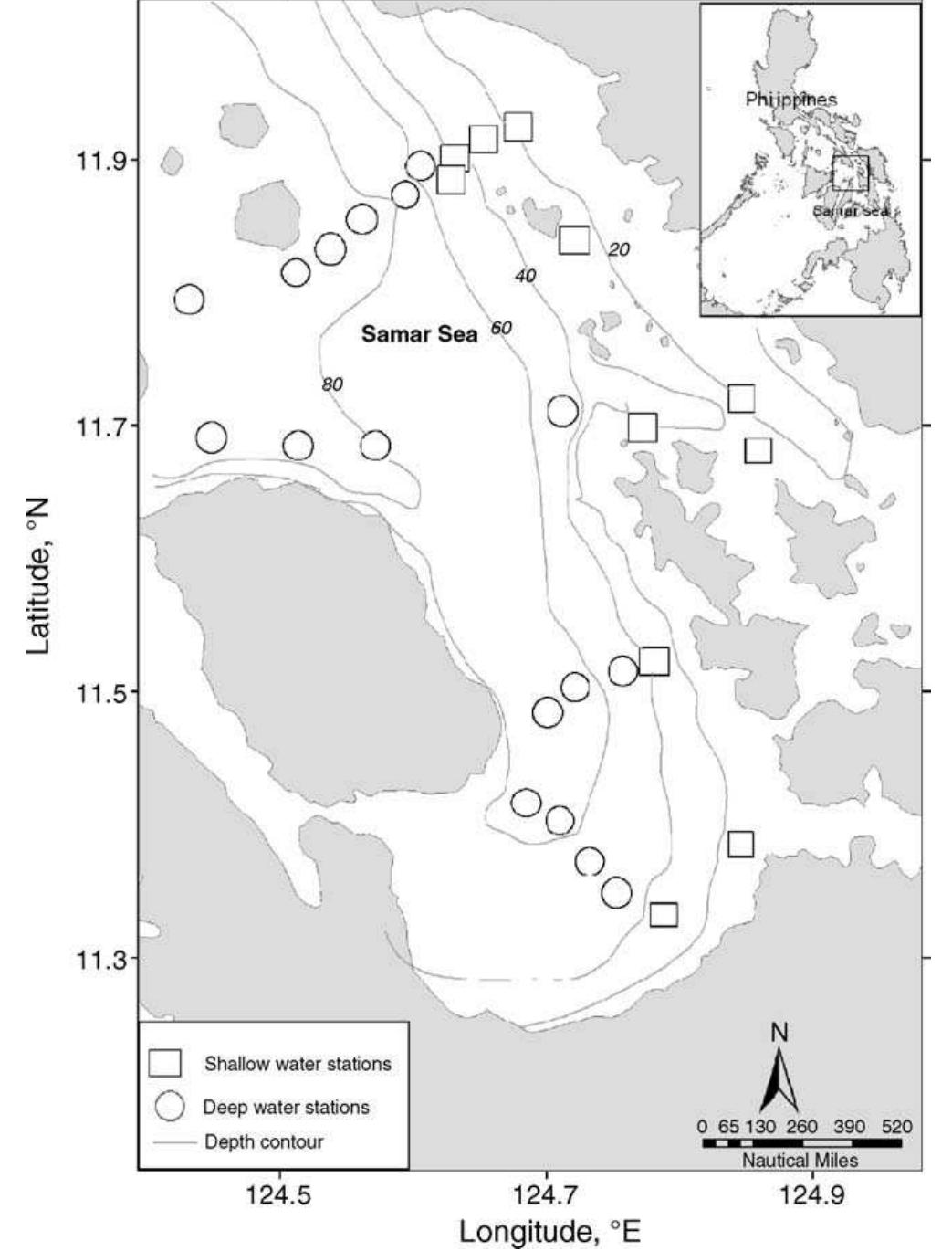 Map of station cluster locations in samar sea, philippines