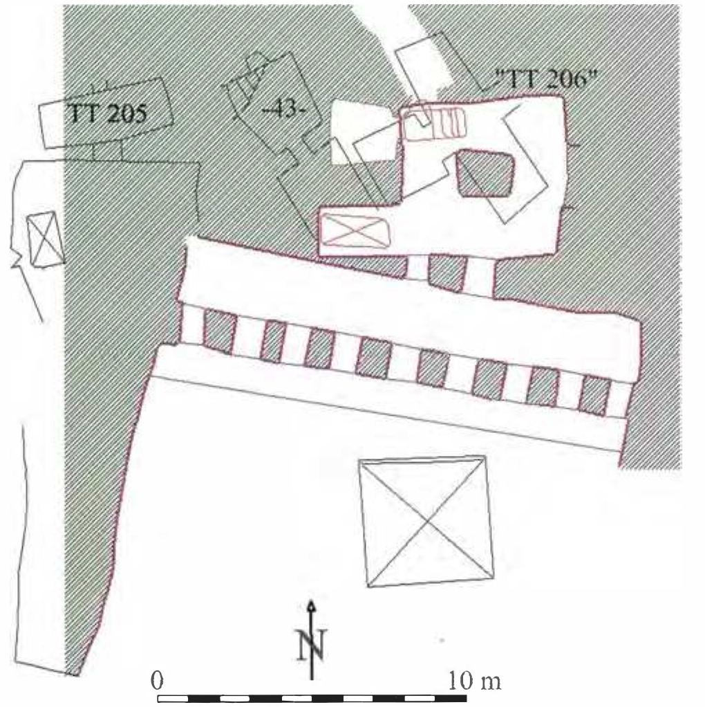 Plan of the saff 7 tomb with the adjacent new kingdom