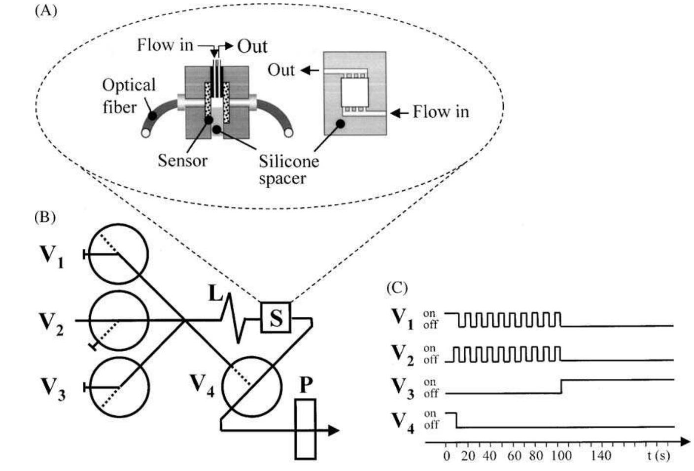 (a) flow cell configuration, cross-sectional view. (b)