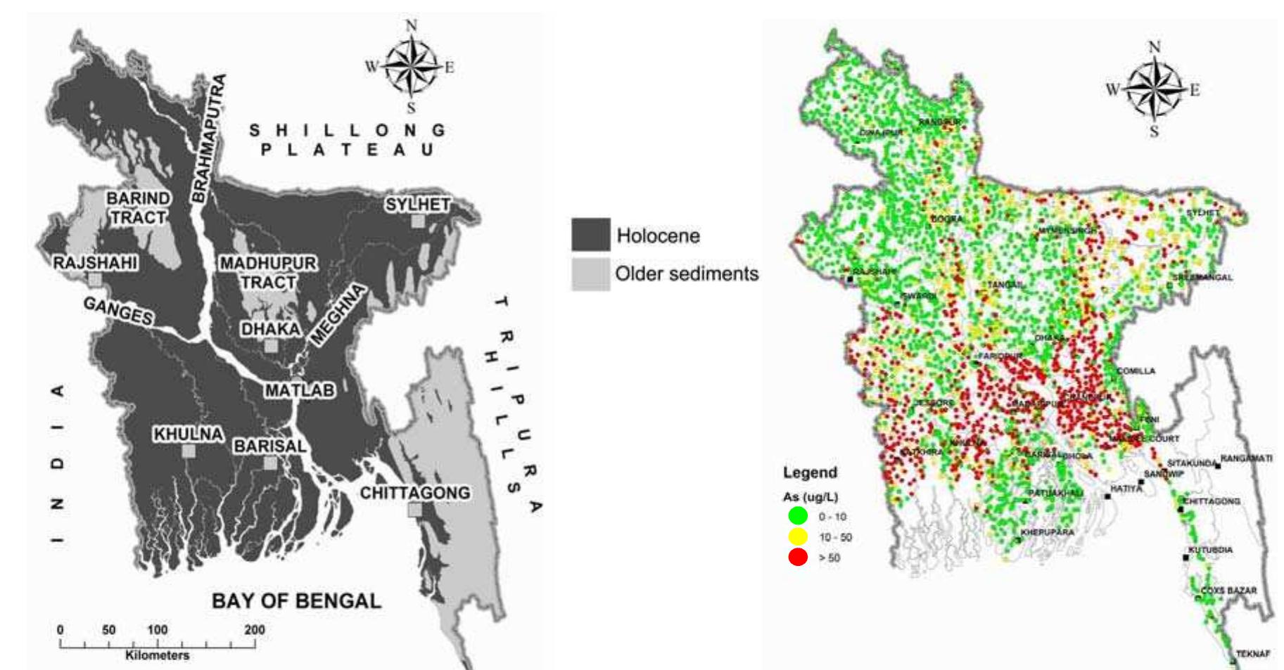 Map of bangladesh showing the great rivers of ganges,