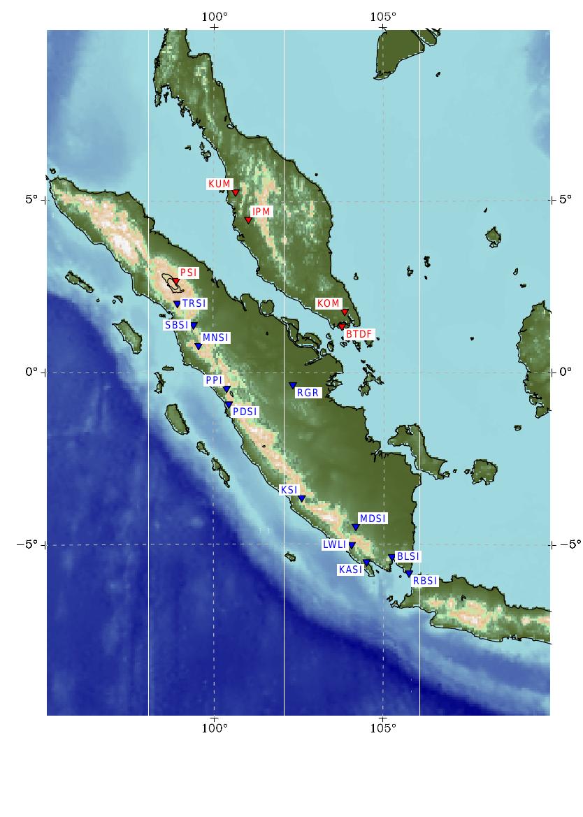 Map of the stations used for the mt calculation (red text