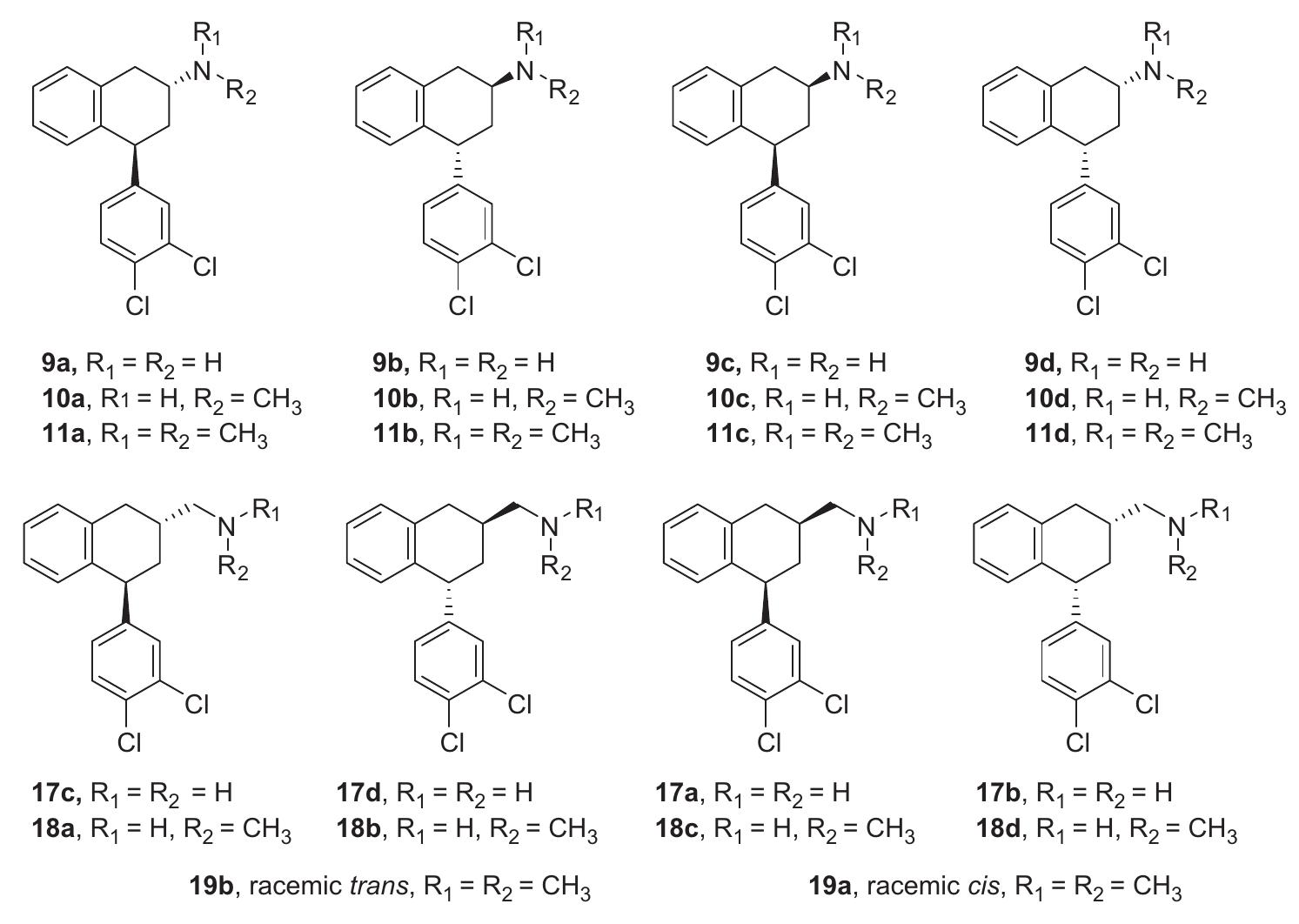 Absolute configuration of amines 9, 10, 11, 17 and 18a-d and
