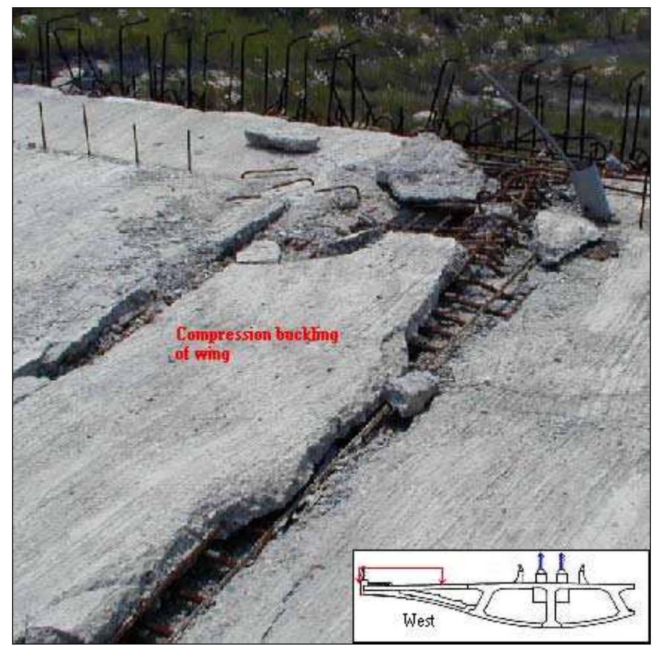 Compression buckling of the precast wing element.