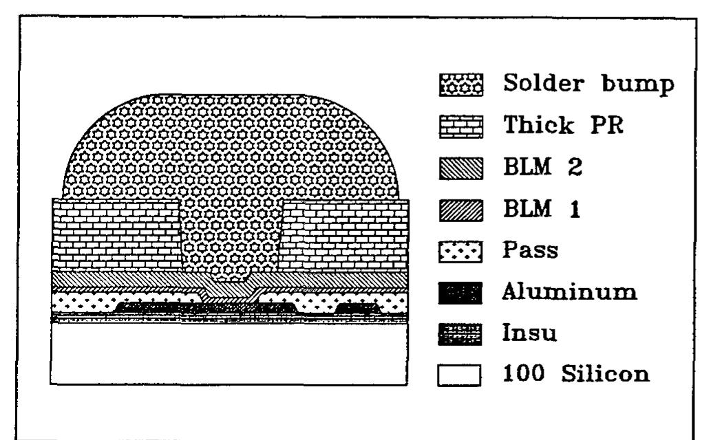 A schematic cross section (not to scale) of a bump after the