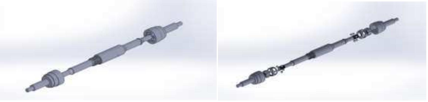 Assembled view and exploded view of telescopic driveshaft a