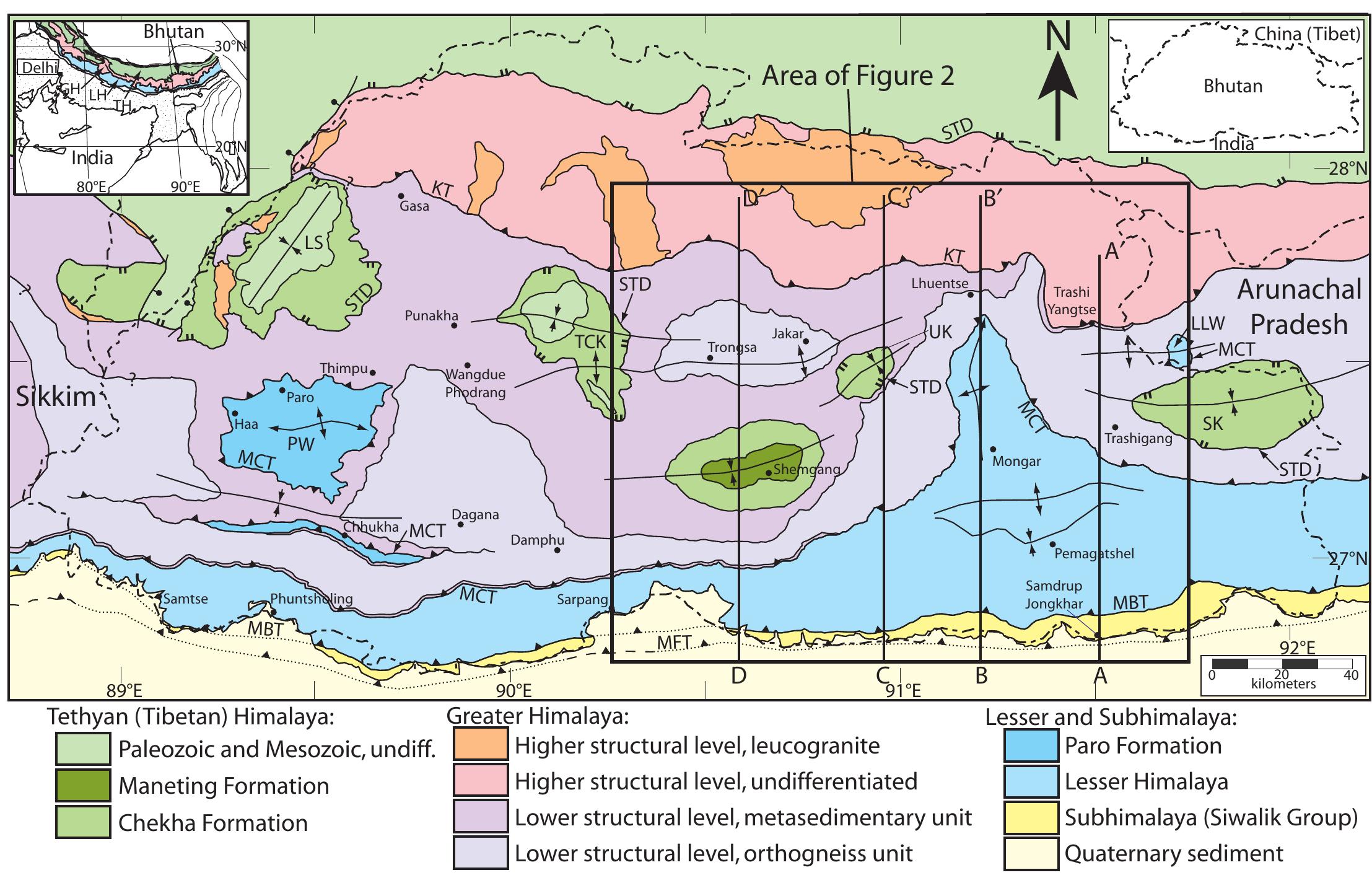 Simplified geologic map of bhutan and surrounding region,