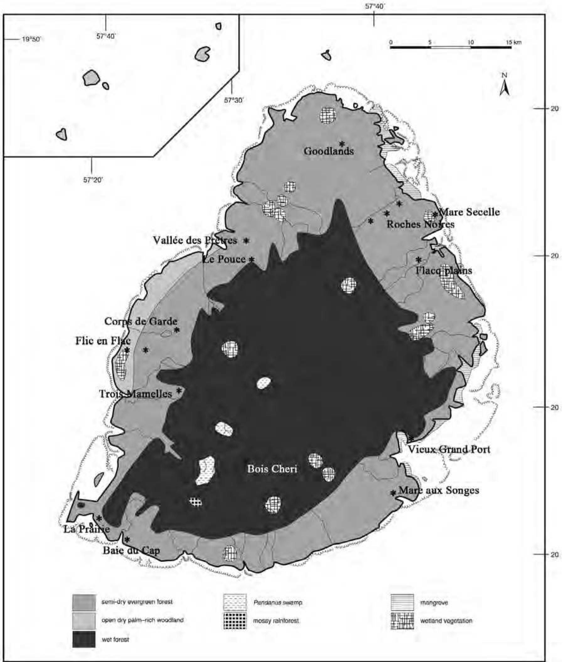 Map of mauritius showing the original vegetation, and the