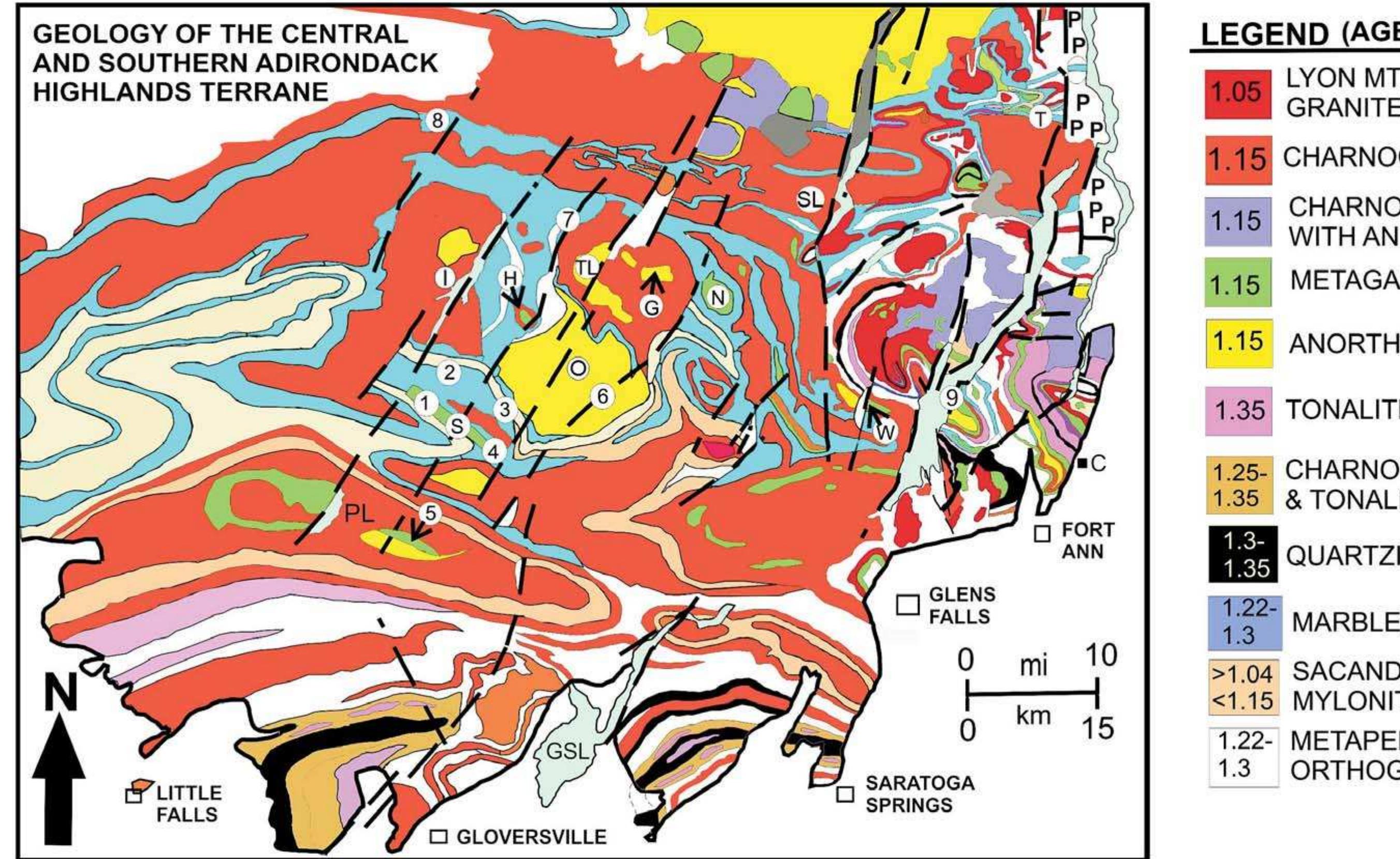 Geologic map of the southern and central adirondacks. ages