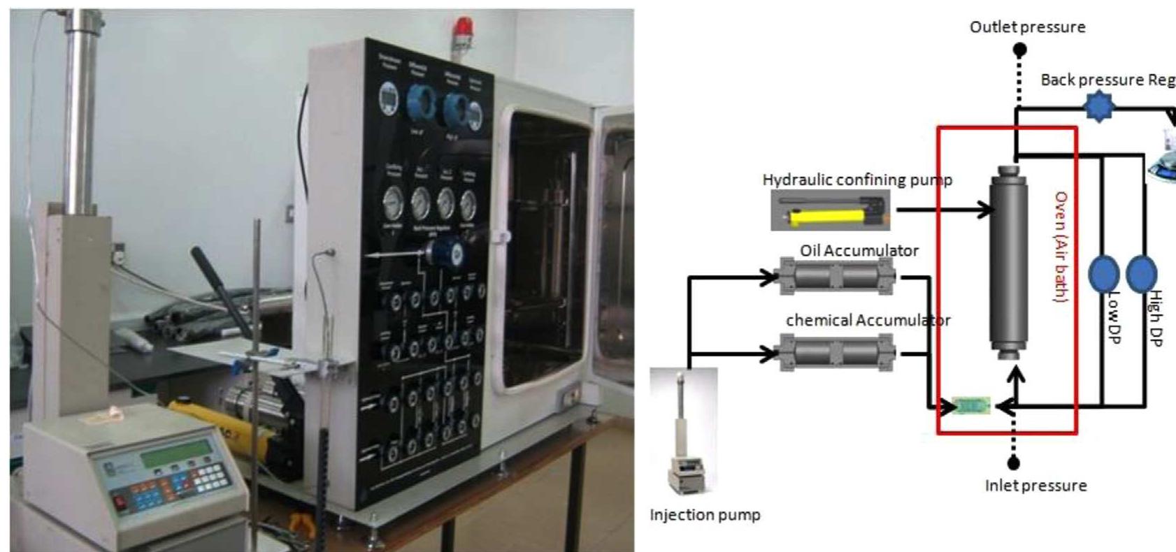 Core flooding setup and schematic diagram.