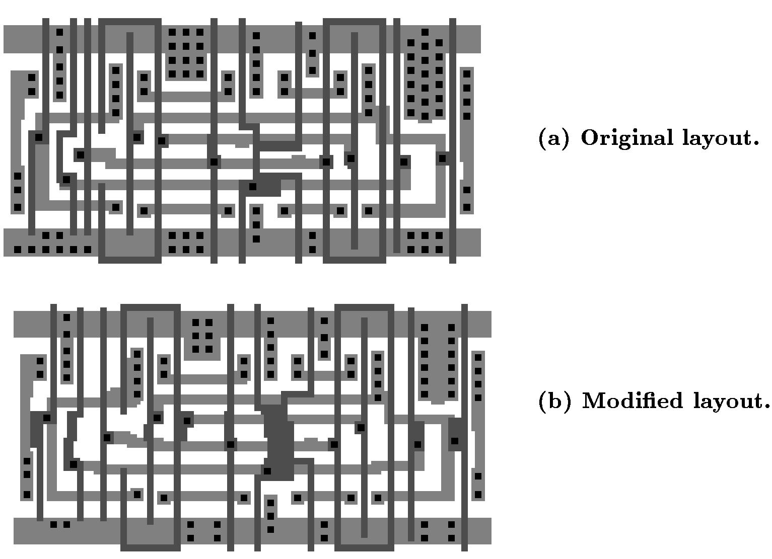 Layout of a full-adder with and without layout