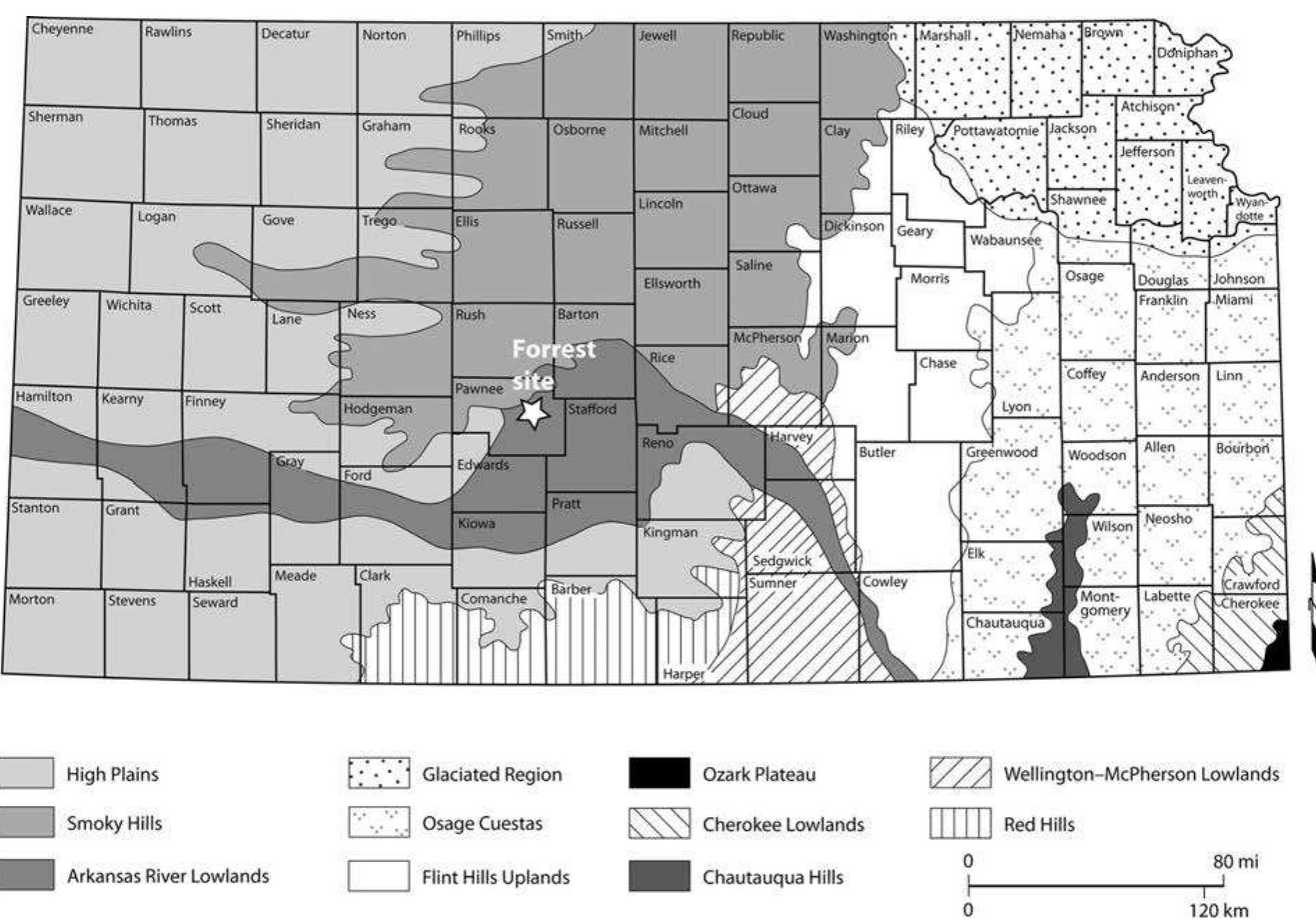 -3. physiographic map of kansas, showing the location of the